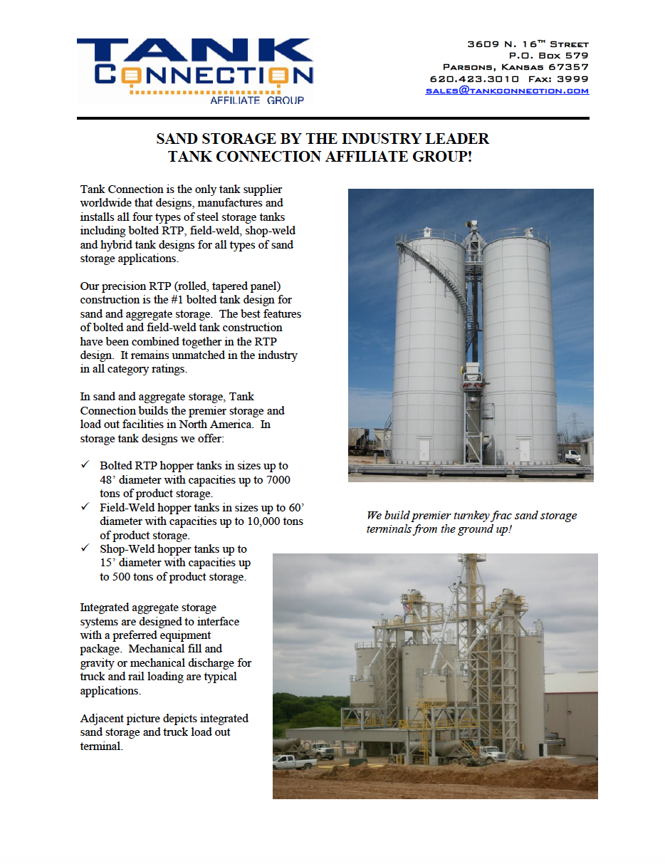 Frac Sand Storage | Dry Bulk Storage Tanks | Tank Connection